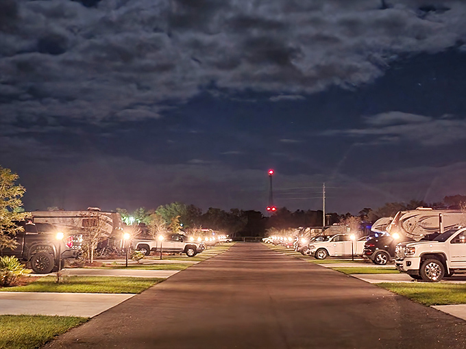 As night falls, the resort transforms into a twinkling wonderland where the day's adventures give way to peaceful evenings.