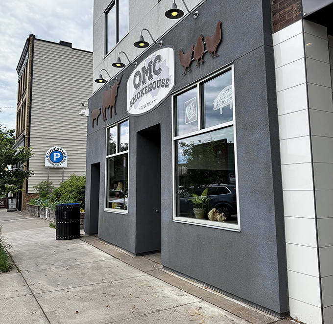 This sleek gray building houses smoky treasures that would make a Texan tip their hat, proving great barbecue knows no geographical boundaries.