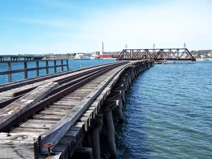Up close, the bridge reveals intricate engineering details that have somehow survived decades of Maine's notoriously unforgiving coastal weather.
