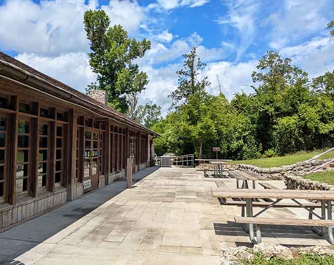 Outdoor seating areas let you enjoy your packed lunch while contemplating the ancient wonders you just witnessed below.