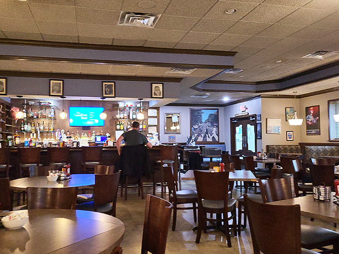 Dining area: Comfortable booths and tables bathed in warm lighting create the perfect backdrop for enjoying both the food and the musical memorabilia.