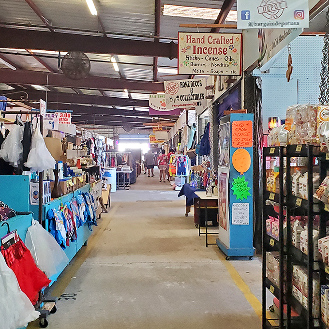 Colorful clothing displays create a festive atmosphere in this Tampa Bay area market that locals consider their go-to spot for unique finds.