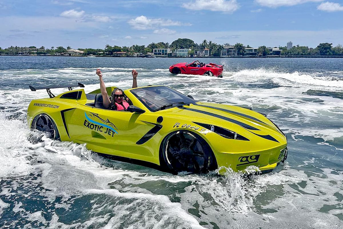a floating version of the c7 corvette with individuals enjoying their ride