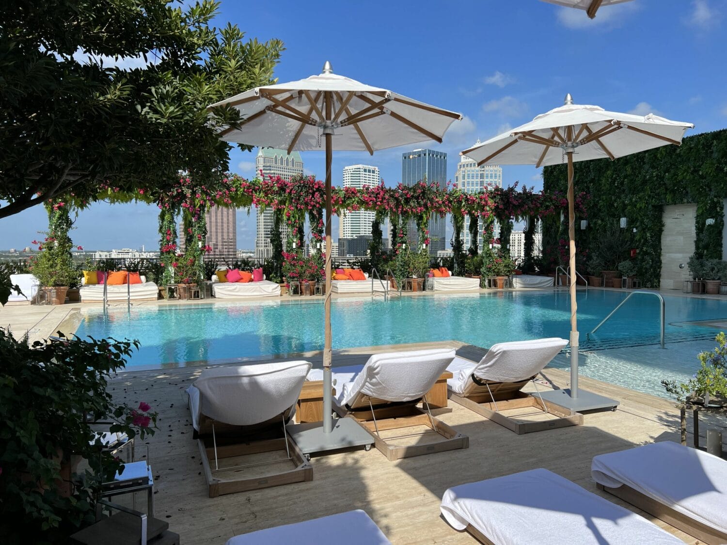 a photo of the rooftop pool during the day