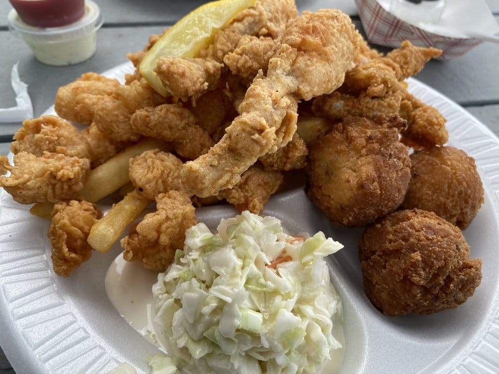 Gator, frog legs, catfish, hush puppies and slaw