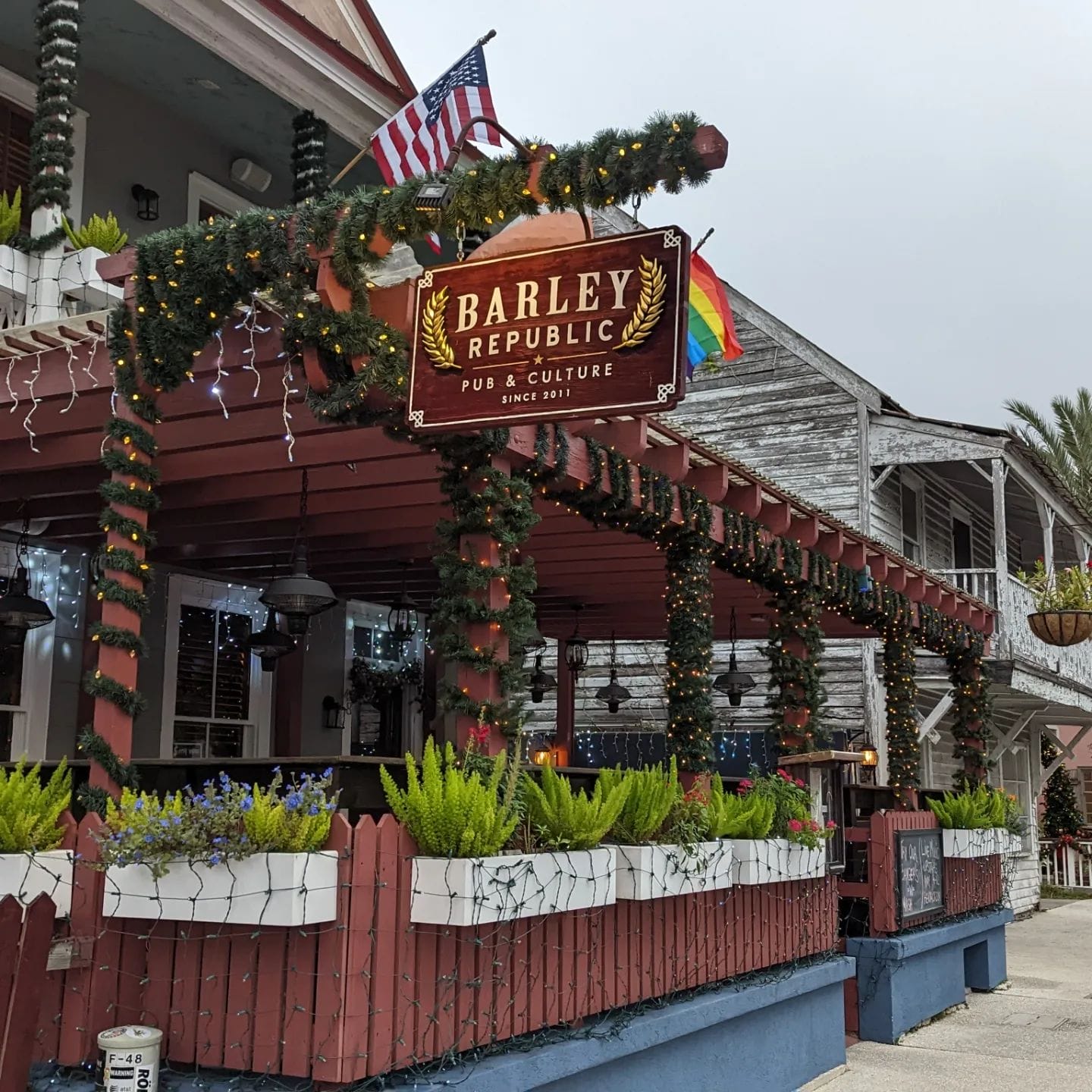 a pub with holiday decors