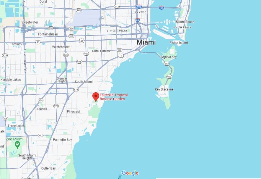 a screenshot of the airchild tropical botanic gardens location form google maps
