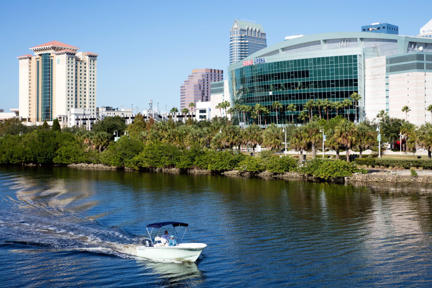 A view of the exterior of Amalie Arena.