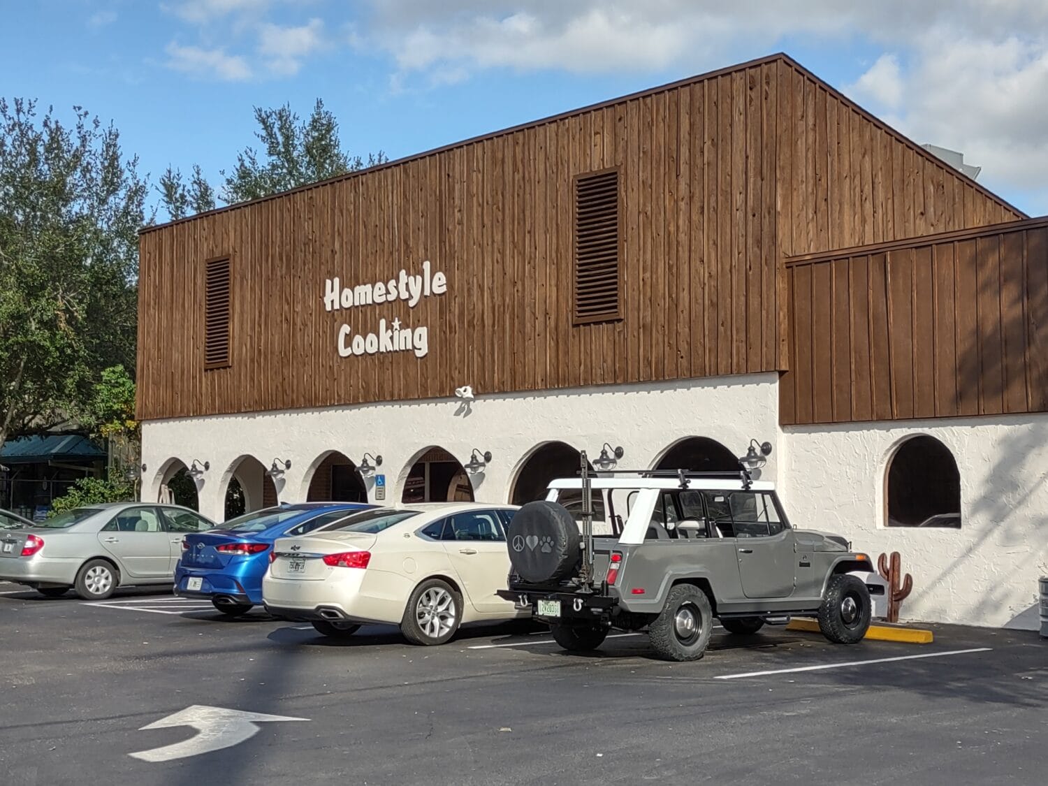Exterior of the restaurant showing the sign homestyle cooking