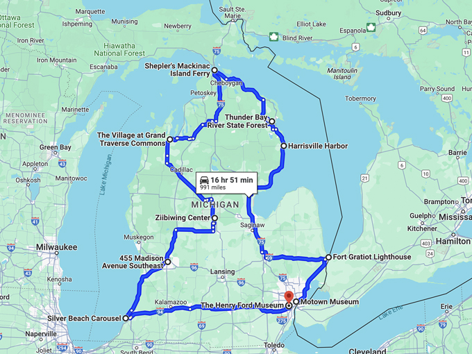 michigan historical road trip map