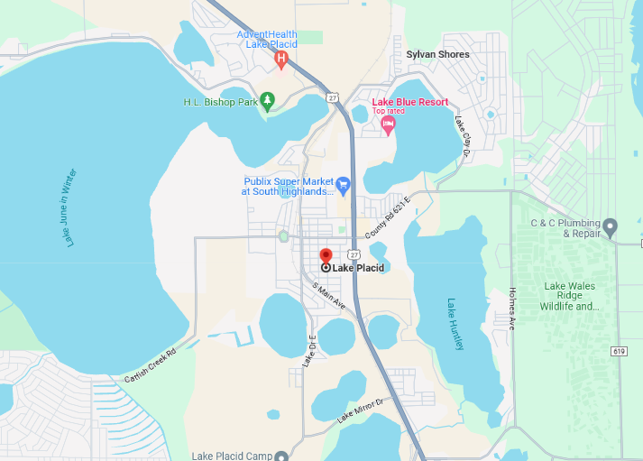 screenshot of lake placid from google maps