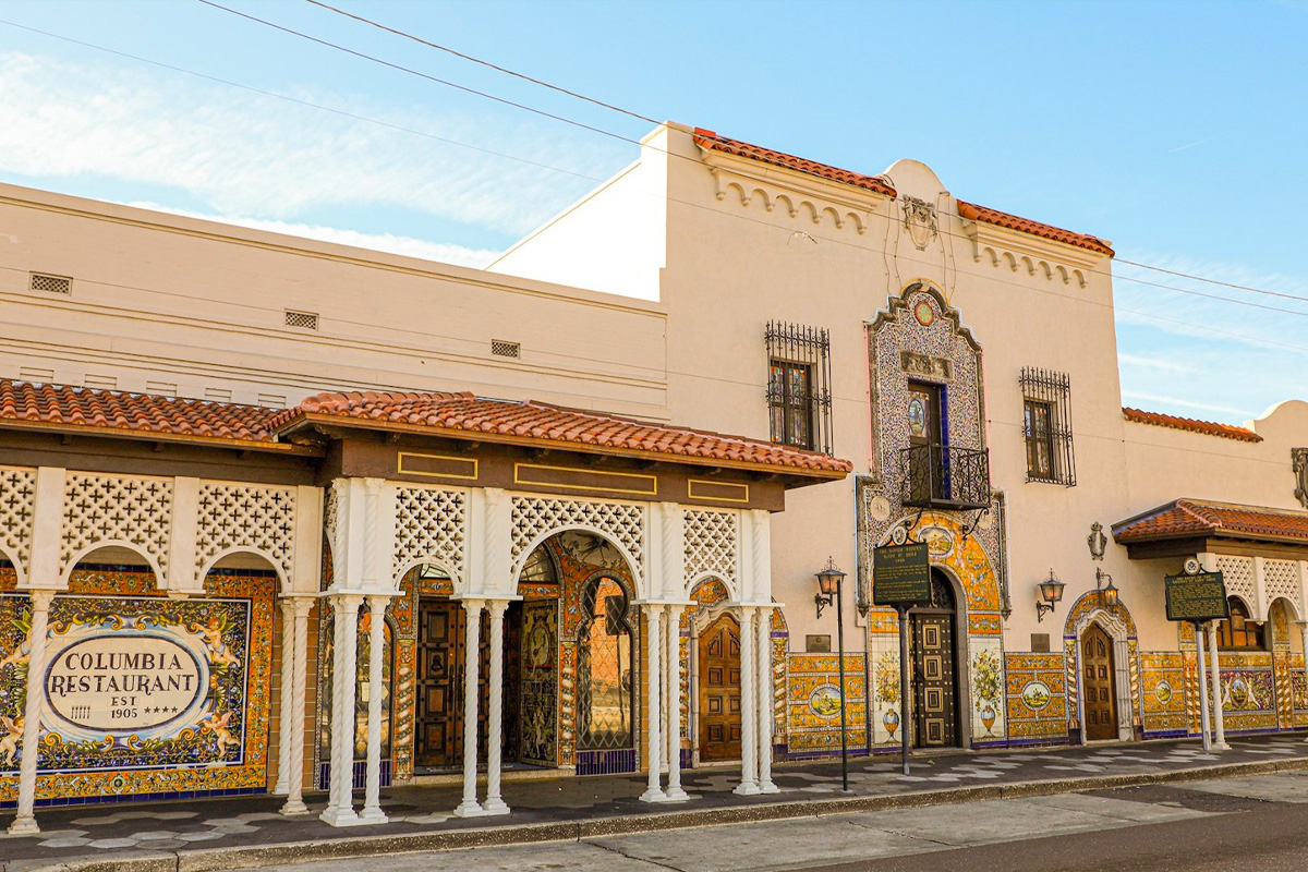 The beautiful exterior of Columbia Restaurant