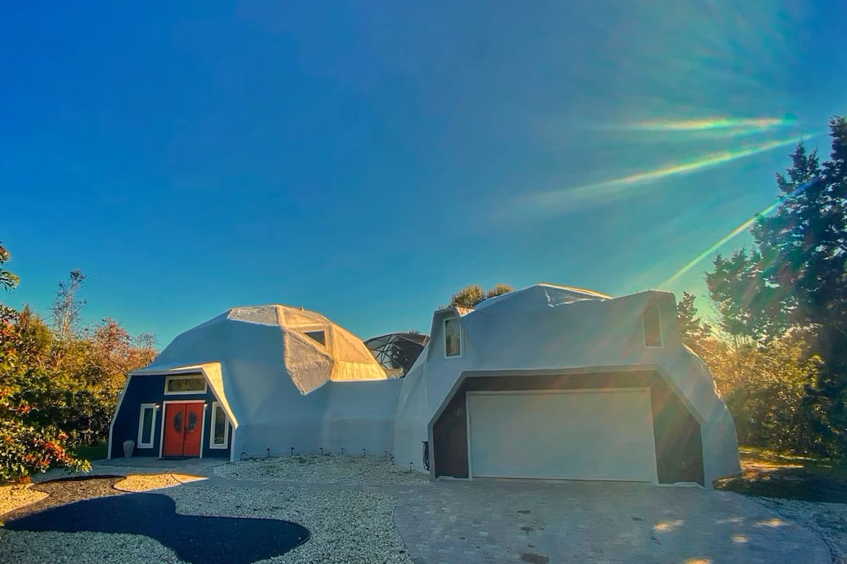 The front view of geodesic dome house