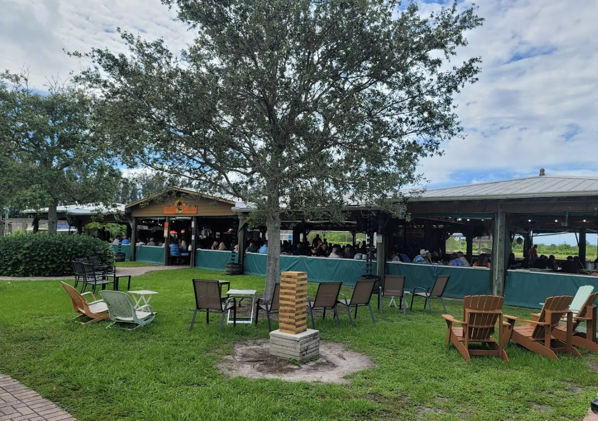the outdoor dining area of the winery
