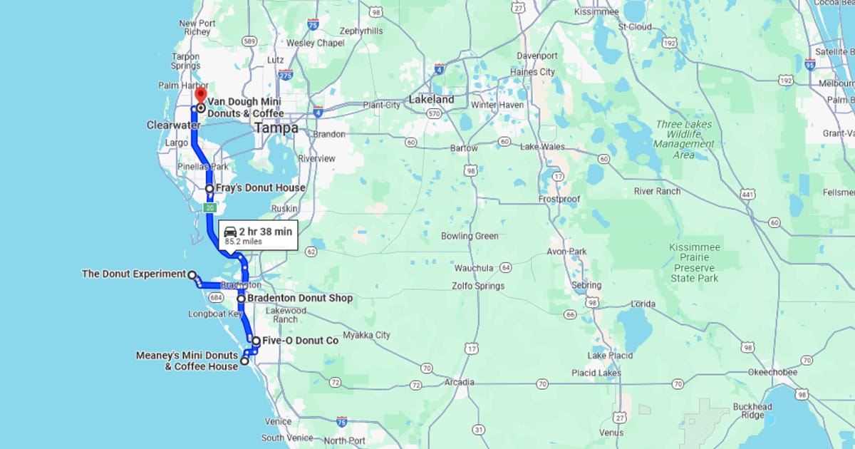 a screenshot from google maps showing the locations of a must stop donut shops