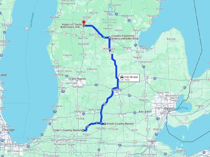 amish bakery road trip 10 map