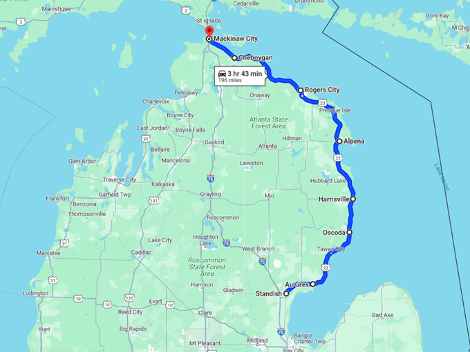 Michigan Sunrise Coast Trip 10 Map