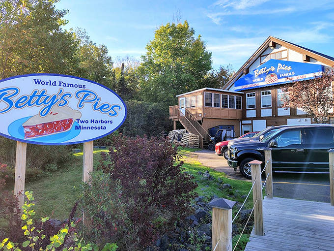 Betty's Pies The iconic blue sign beckons travelers like a lighthouse of sweetness on Minnesota's North Shore highway.