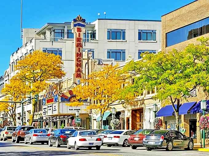 The iconic Birmingham Theatre marquee lights up the downtown skyline, a beacon of nostalgia in a town that masterfully balances preservation with progress.