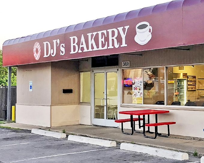 That red awning isn't just a sign&mdash;it's a beacon of hope for donut lovers seeking their next sugar rush in Ann Arbor.
