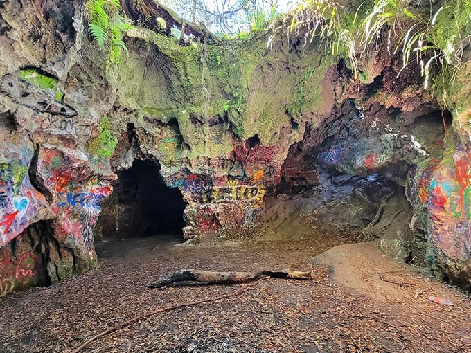 Dames Cave welcomes explorers with its moss-draped entrance, a portal to Florida's underground wonders where adventure begins with a single step.