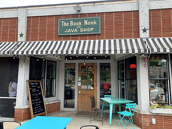 Where literature meets libation under a classic striped awning &ndash; the perfect prelude to the magic waiting inside.