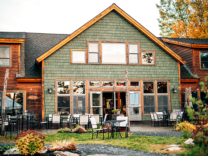 The green-shingled exterior of River Drivers Restaurant blends into the Maine landscape like it's been there since the pines were saplings.
