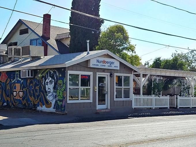 Princess Leia watches over this unassuming burger haven, where Star Wars murals hint at the geeky goodness waiting inside.