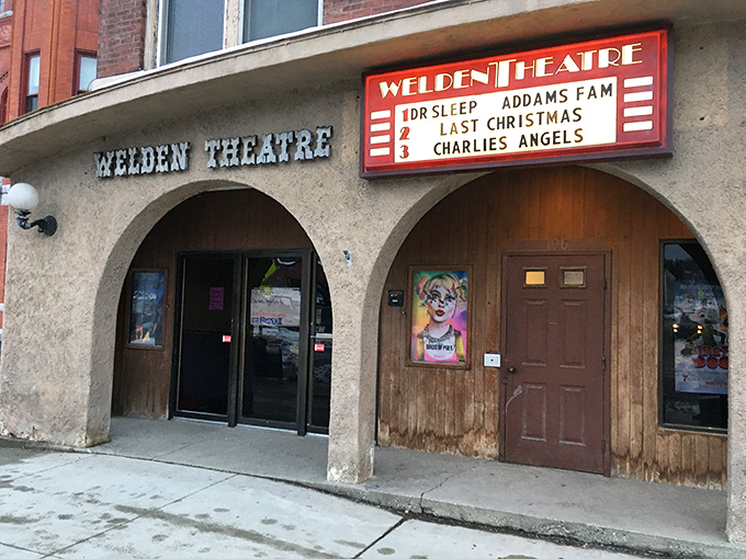 The iconic red marquee of the Welden Theatre stands as a beacon of entertainment on North Main Street, promising cinematic escapes to St. Albans residents.