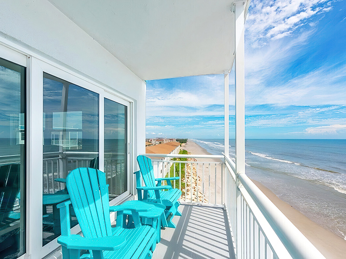 Those turquoise chairs aren't just furniture, they're front-row tickets to the greatest show on earth &ndash; the Atlantic's daily performance of light and motion.