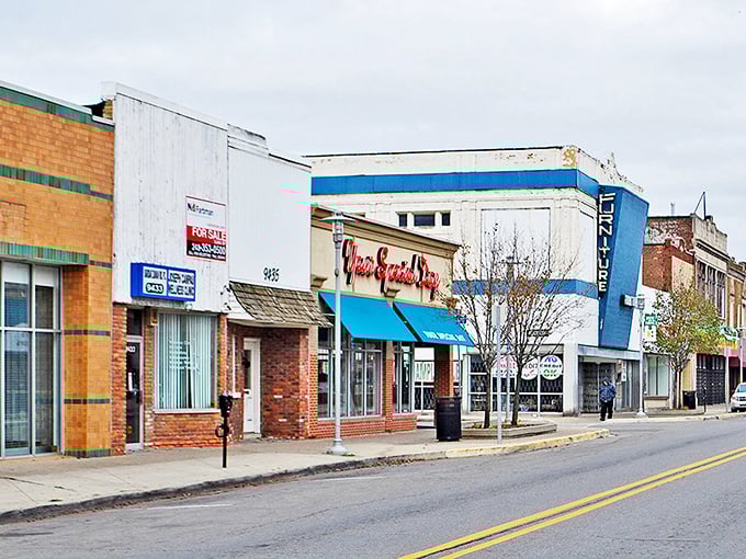 Hamtramck's historic storefronts line Joseph Campau Avenue, where vintage architecture meets modern multicultural businesses in Michigan's most walkable city.