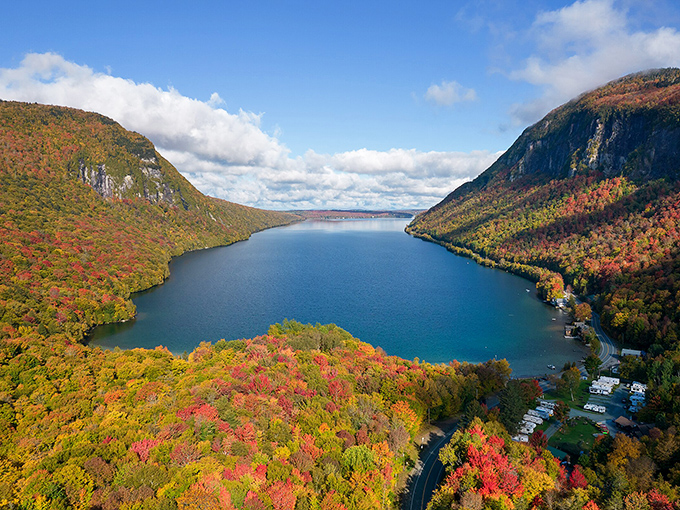 When a glacier decides to show off, you get views like this: Lake Willoughby stretching between cliffs that make you feel wonderfully small in the best possible way.