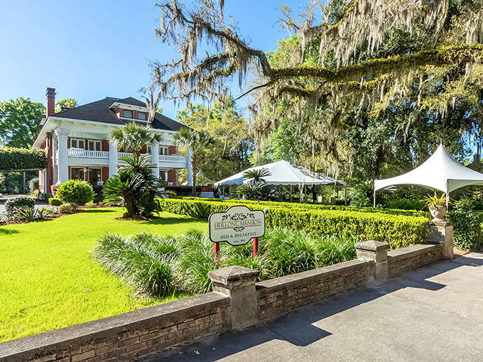 The Herlong Mansion stands as Micanopy's grand dame, her white columns and verdant lawn whispering tales of Florida's genteel past.