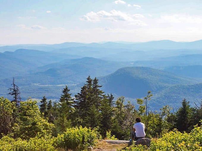 Solitude with a view where contemplation meets majesty at Mount Ascutney's summit, offering a peaceful retreat from everyday chaos.