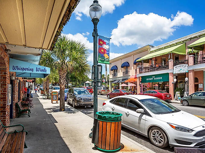 Mount Dora's palm-lined streets and colorful storefronts create a postcard-perfect downtown where Florida charm meets small-town hospitality.