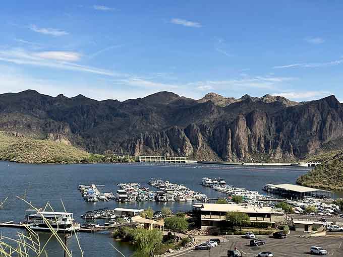 The marina at Saguaro Lake looks like someone photoshopped the Mediterranean onto the Arizona desert, and somehow it actually exists in real life.