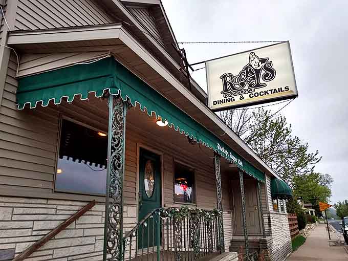Rocky's Supper Club: Where the green awning and vintage sign beckon hungry travelers like a lighthouse for the famished soul.