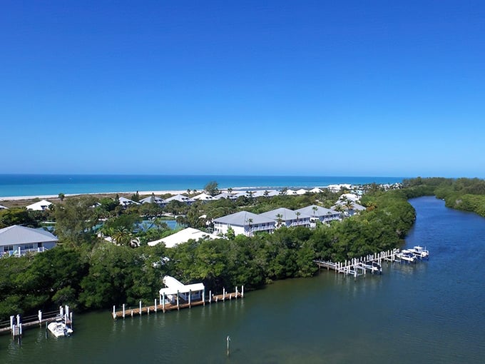 A breathtaking aerial view of Palm Island, where the azure waters meet lush greenery, creating the perfect backdrop for Rum Bay Restaurant's tropical paradise.