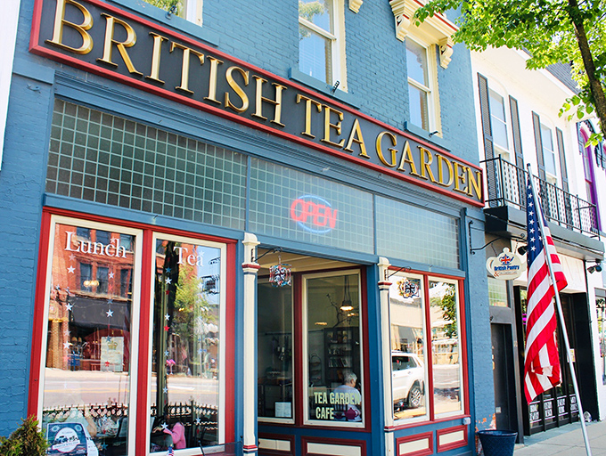 The vibrant blue fa&ccedil;ade of British Tea Garden stands out on Tecumseh's main street like a cheerful postcard from London that decided to set up shop in Michigan.