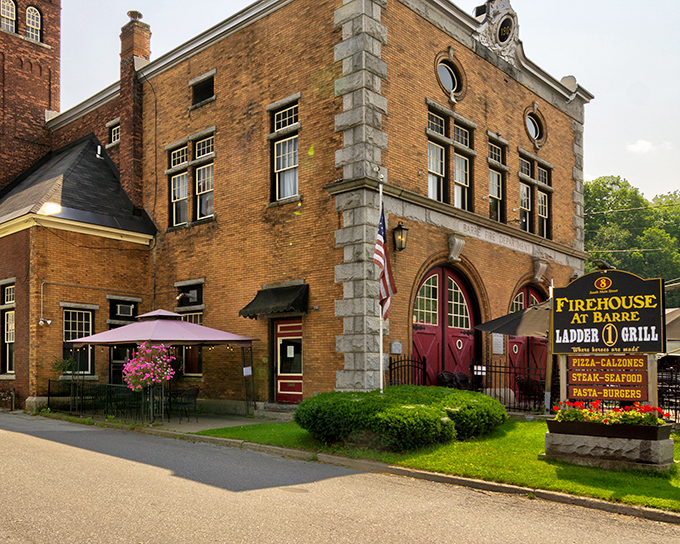 Historic charm meets culinary delight at this brick firehouse-turned-restaurant, where arched doorways now welcome hungry patrons instead of fire trucks.