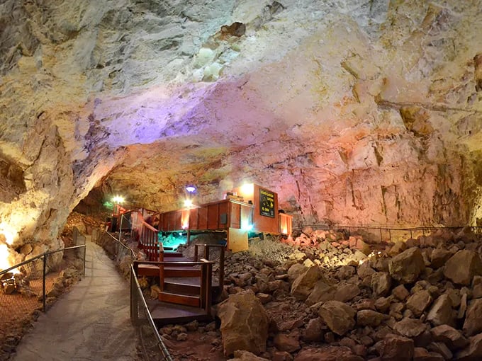 The Cavern Grotto restaurant offers dining with a prehistoric twist, serving classic American fare 210 feet below the earth's surface.