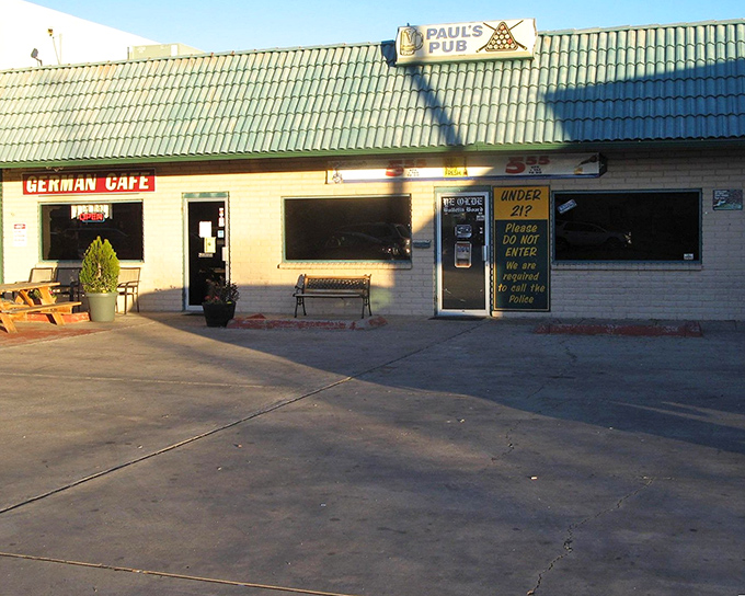 The unassuming exterior of The German Cafe hides a world of flavor behind its modest facade &ndash; culinary treasures often come in humble packages!