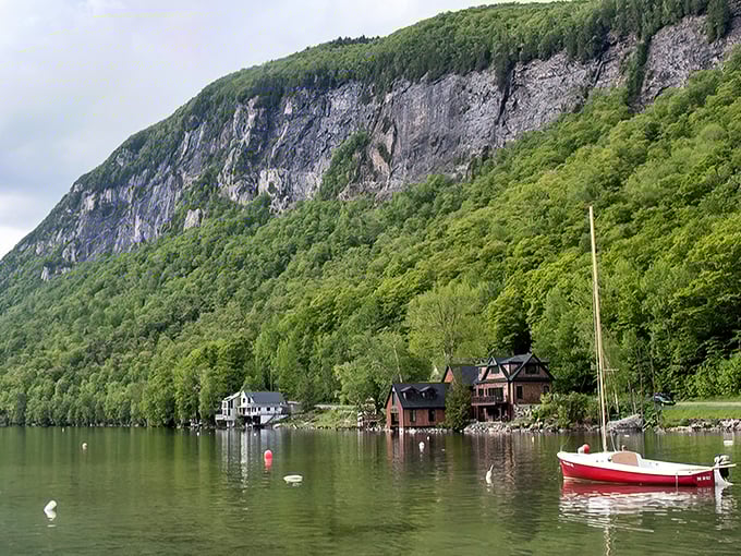 Dramatic cliffs meet tranquil waters at Lake Willoughby, Vermont's own fjord carved by ancient glaciers.