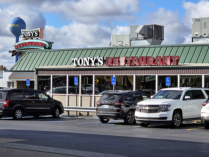Tony's iconic green-roofed exterior stands proudly off I-75, a beacon for bacon lovers and hungry travelers seeking legendary portions.