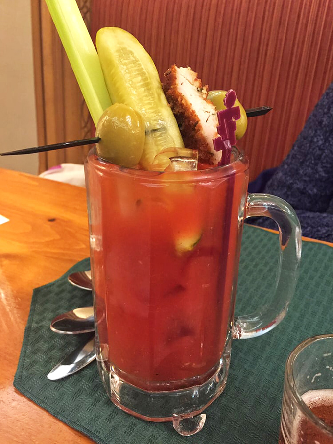 This Bloody Mary isn't just a drink &ndash; it's a meal in a glass, crowned with the ultimate garnish: a piece of Zehnder's famous fried chicken.