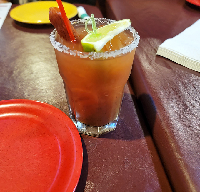 This isn't just any Bloody Mary – it's a meal in a glass, perfectly spiced and garnished to complement the robust flavors of Detroit-style pizza.