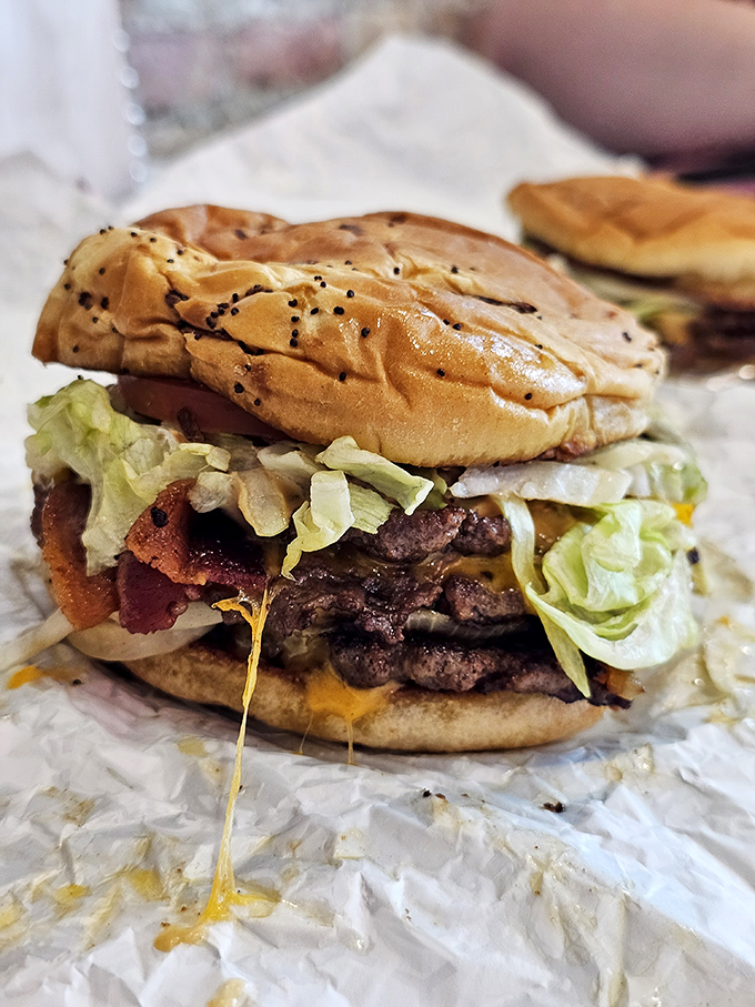 This isn't just a burger &ndash; it's architecture. Notice how the cheese drapes perfectly over the patty like a yellow blanket of happiness.