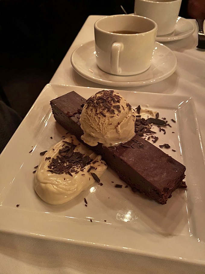Chocolate truffle torte with ice cream &ndash; the kind of dessert that makes conversation stop and eyes close in pure chocolate bliss.