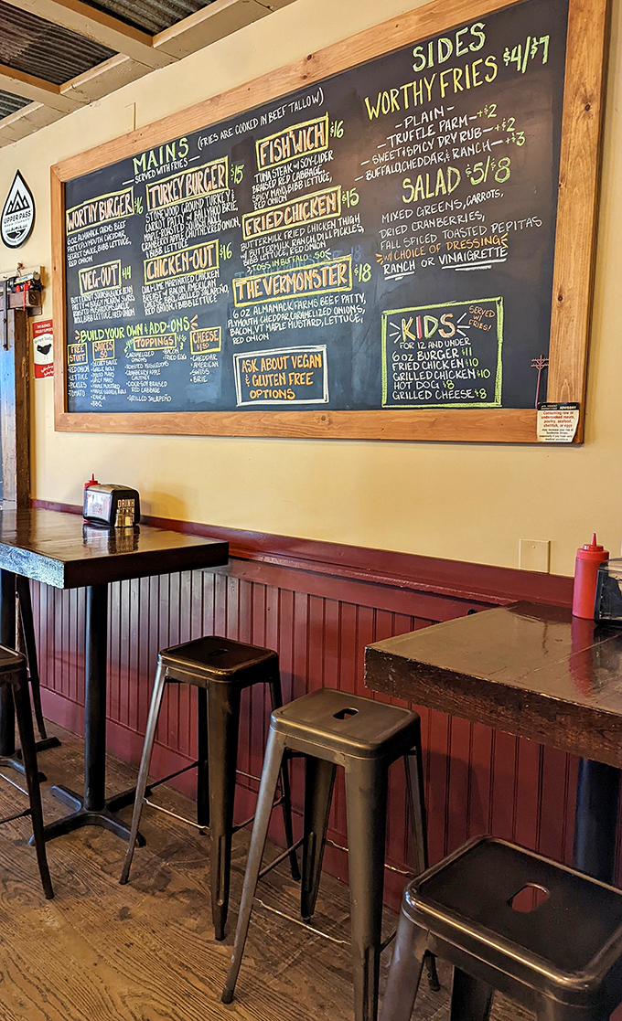 The comprehensive menu board &ndash; a roadmap to deliciousness that proves The Worthy Burger takes their craft seriously without taking themselves too seriously.