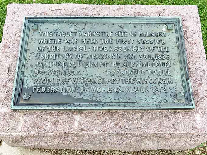 This modest marker commemorates Wisconsin's political beginnings—proof that sometimes the most significant historical moments happen in the most unassuming places.